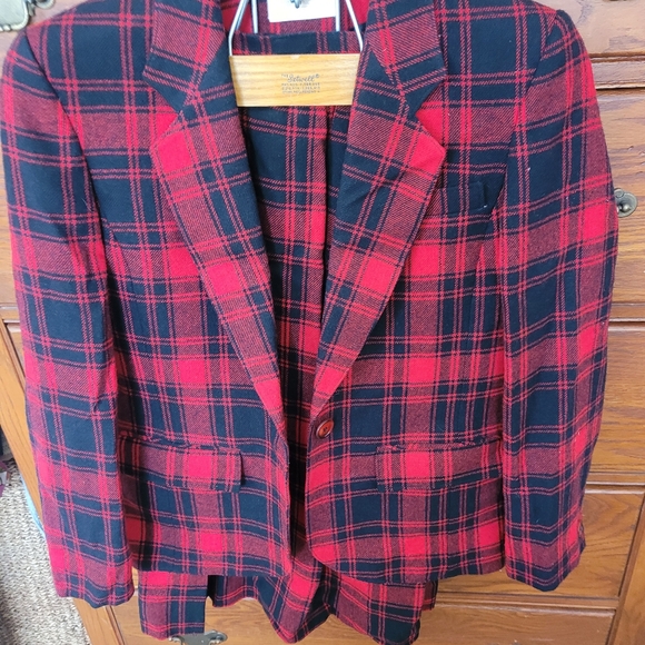 Pendleton | Other | Pendleton Red And Black Plaid Blazer And Skirt ...